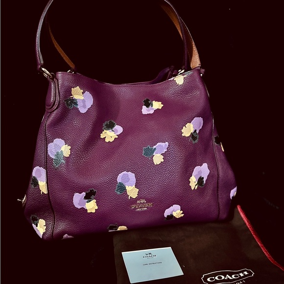 Coach | Bags | Coach Edie Plum Floral Shoulder Bag Euc Dust Bag And ...
